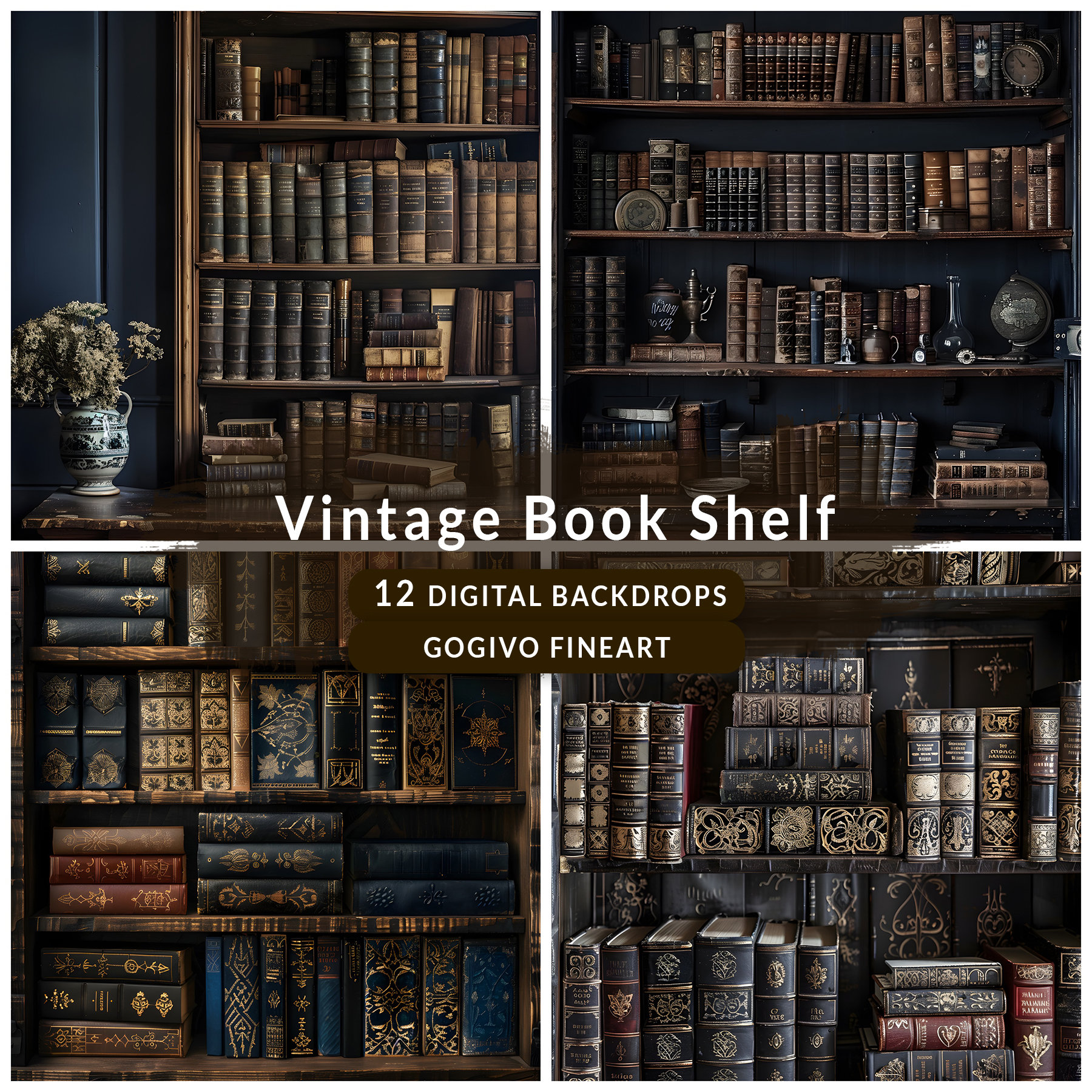Vintage Bookshelf Digital Photo Backdrop, Bookcase Backdrop, Graduation ...