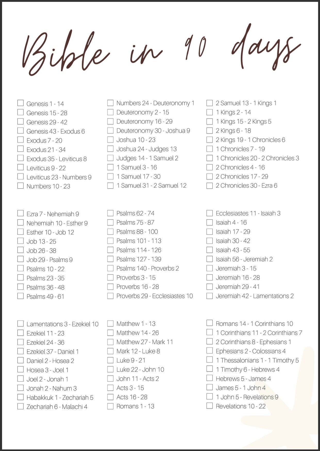 Read the Bible in 90 Days Checklist - Single Page - Etsy