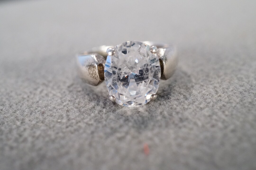 Vintage Wedding Band Stacker Design Ring Sterling Silver Oval Prong Set ...