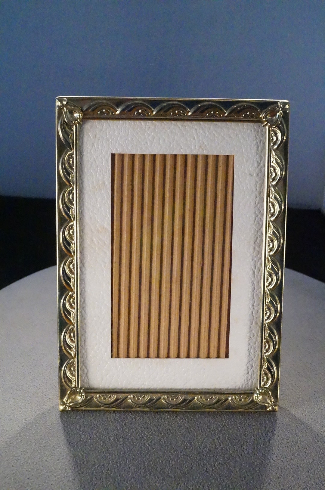 Antique Vintage Gold Tone Metal Picture Frame Raised Relief Scrolled ...