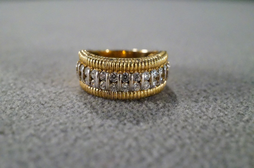 Vintage Wedding Band Stacker Design Ring Sterling Silver Yellow Gold ...