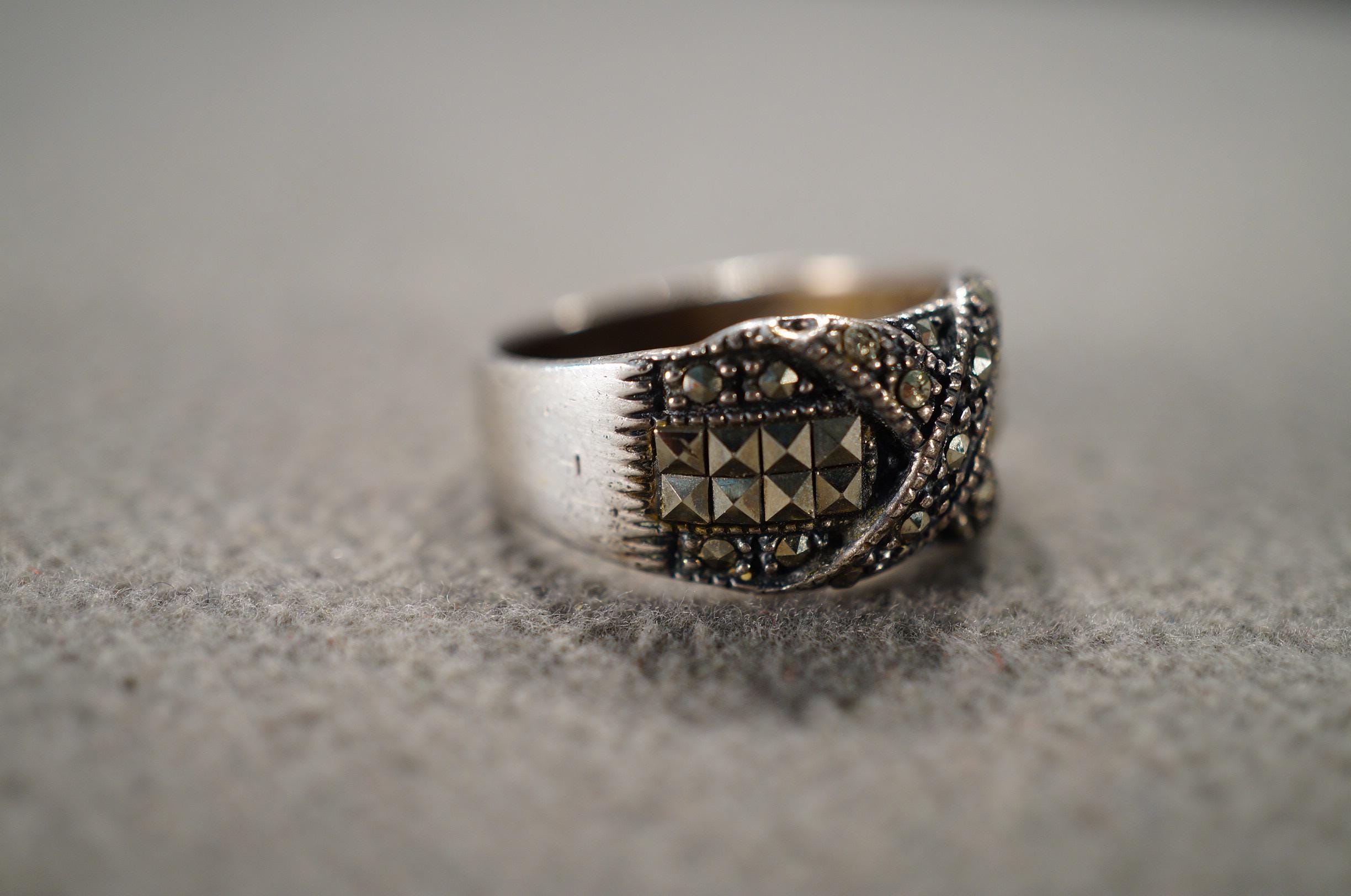 Vintage Wedding Band Stacker Design Ring Sterling Silver Square Round ...