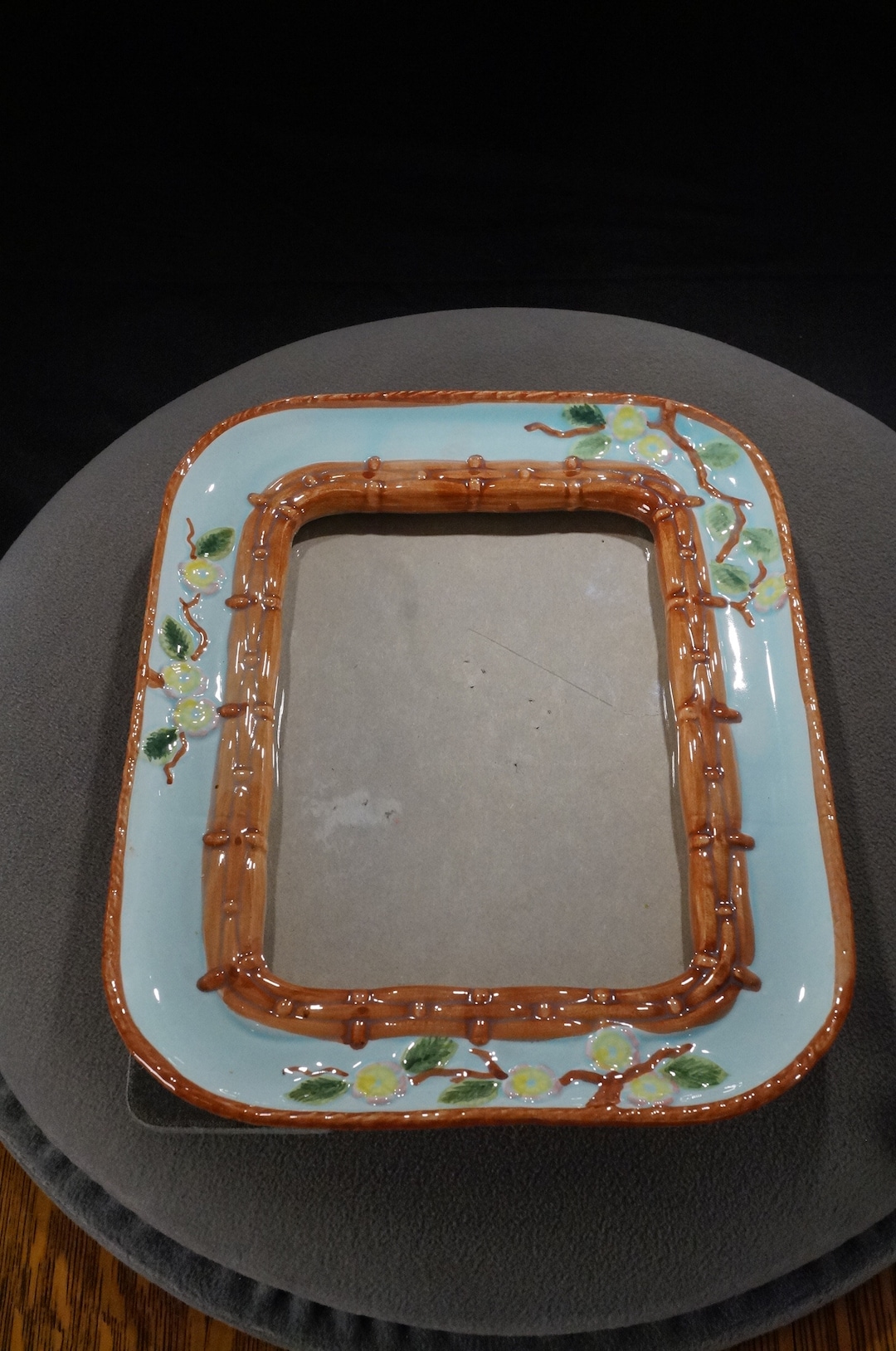 Vintage Ceramic Pottery Picture Frame Hand Painted Majolica Flower ...
