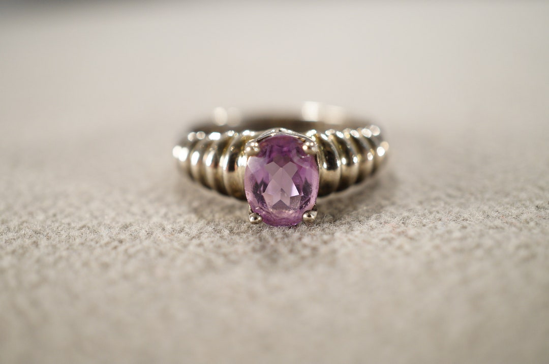 Vintage Wedding Band Stacker Design Ring Sterling Silver Oval Prong Set ...