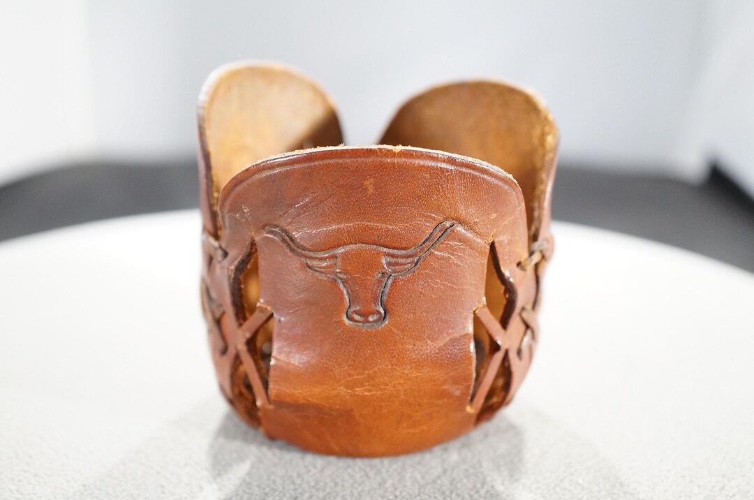 Vintage Tooled Leather Cocktail Glass Holder Western Longhorn Steer ...