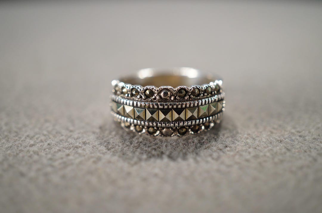 Vintage Wedding Band Stacker Design Ring Sterling Silver Square Round ...
