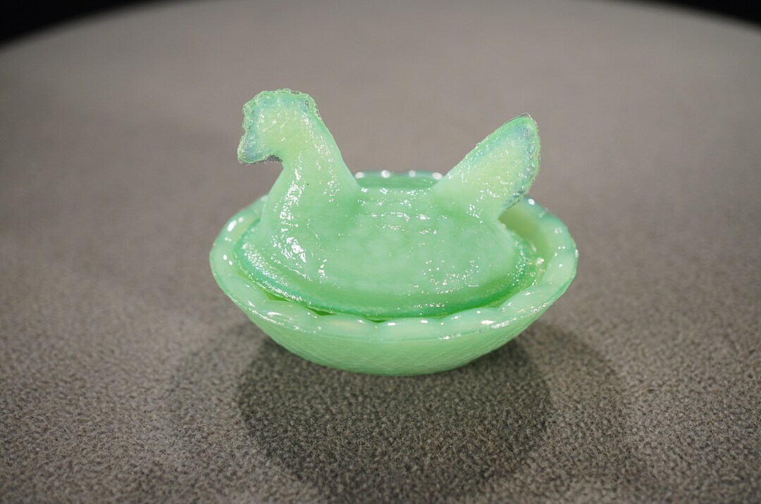 Vintage Green Jadeite Lidded Hen on Nest Salt Cellar Storage Container ...