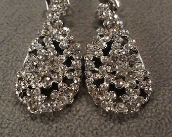Vintage Art Deco Style Silver Tone Rhinestone Glass Stone Chandelier ...