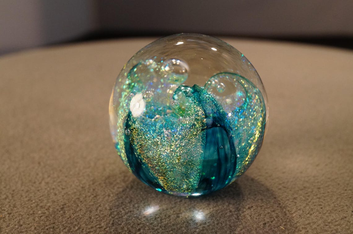 Vintage Artist Signed Numbered Shades Blue Green Art Glass Paperweight ...