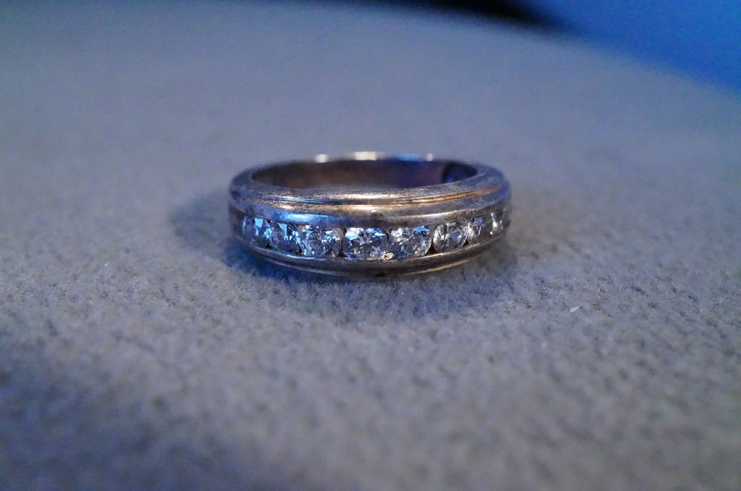 Vintage Wedding Band Stacker Design Ring Sterling Silver 9 Round Bezel ...