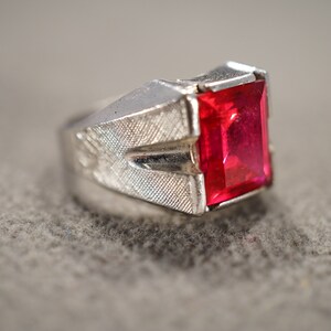 Vintage Wedding Band Stacker Design Ring Sterling Silver Rectangle Bezel Set Red Topaz Raised ...