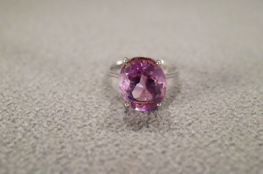 Vintage Sterling Silver Band Ring Oval Prong Set Amethyst Single Stone ...