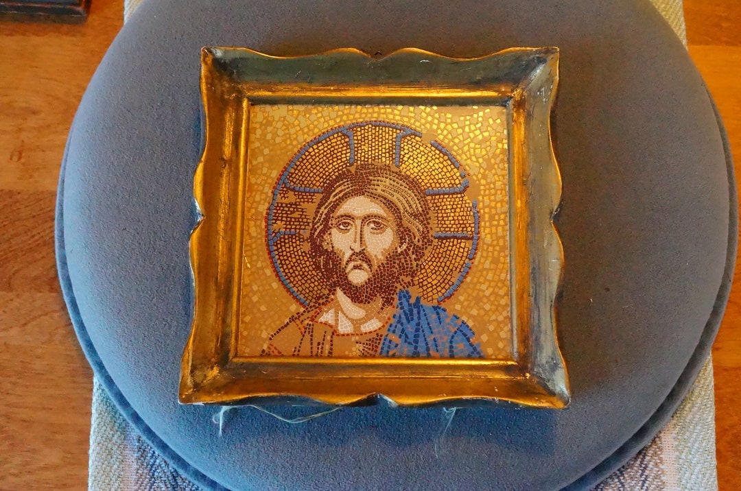 Vintage Gold Tone Religious Depiction Jesus Christ Square Raised Relief ...