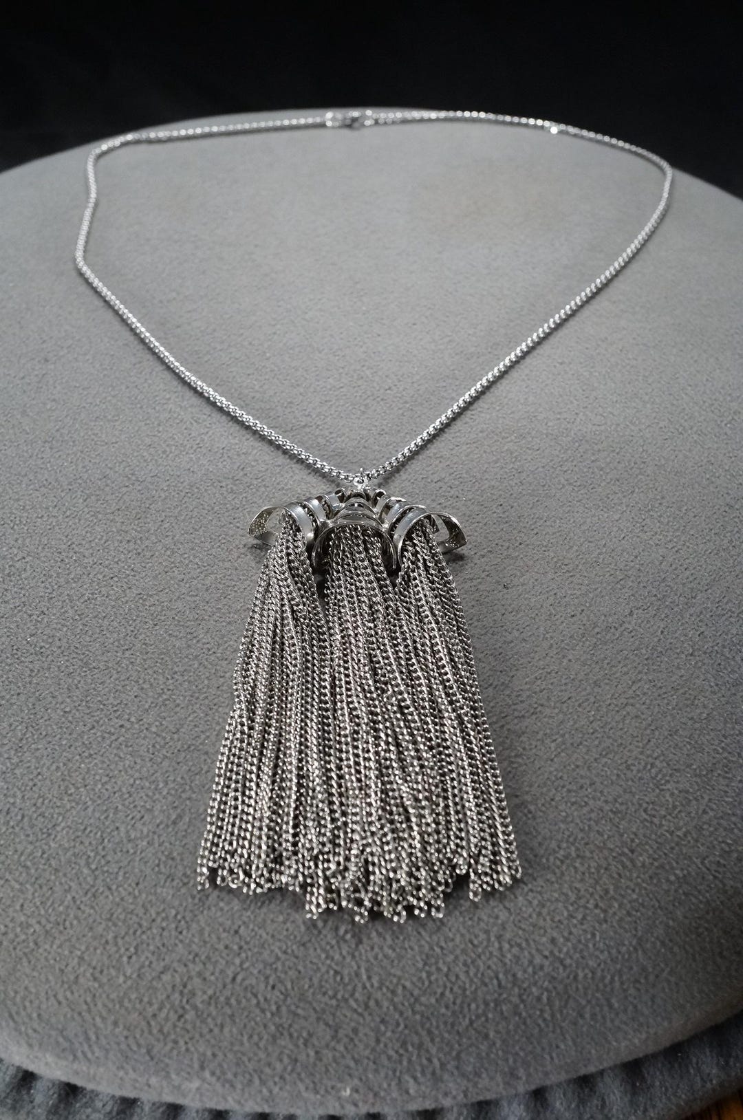 Antique Vintage Silver Tone Chain Necklace Multi Dangle Chains Triangle ...