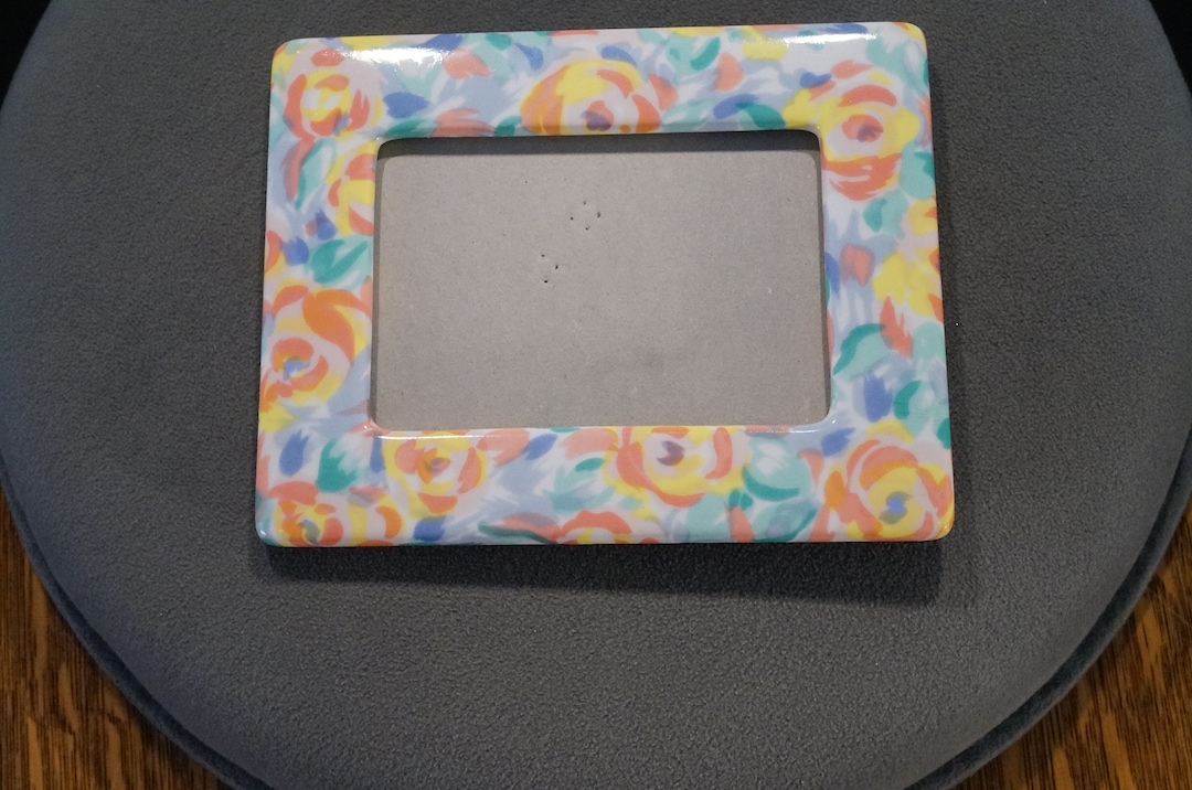 Vintage Ceramic Pottery Picture Frame Fancy Painted Flower Design Frame ...