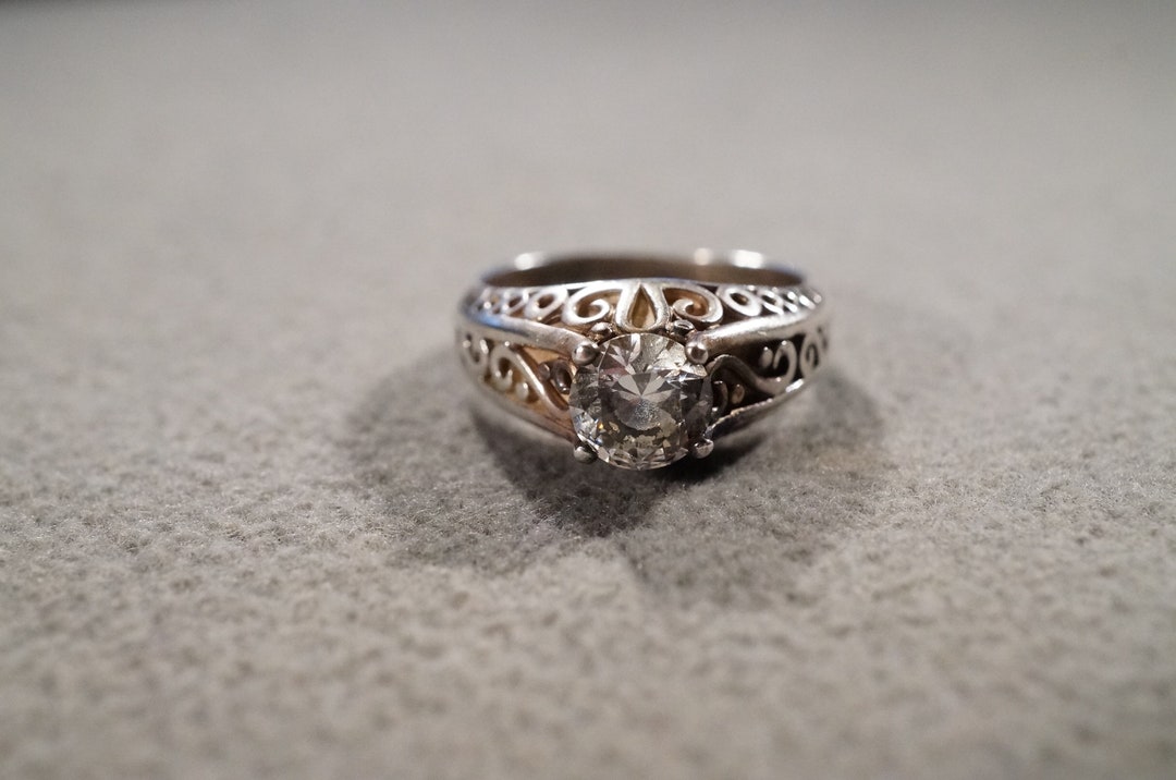 Vintage Wedding Band Stacker Design Ring Sterling Silver Round Prong ...