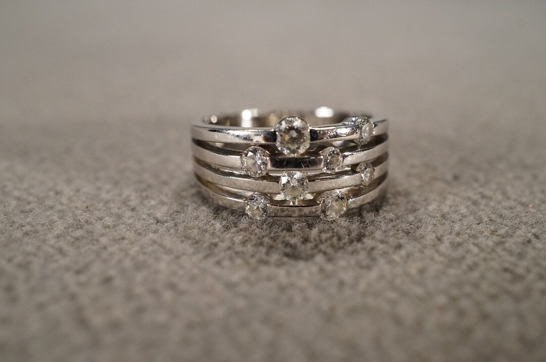 Vintage Wedding Band Stacker Design Ring Sterling Silver 8 Round Bezel ...