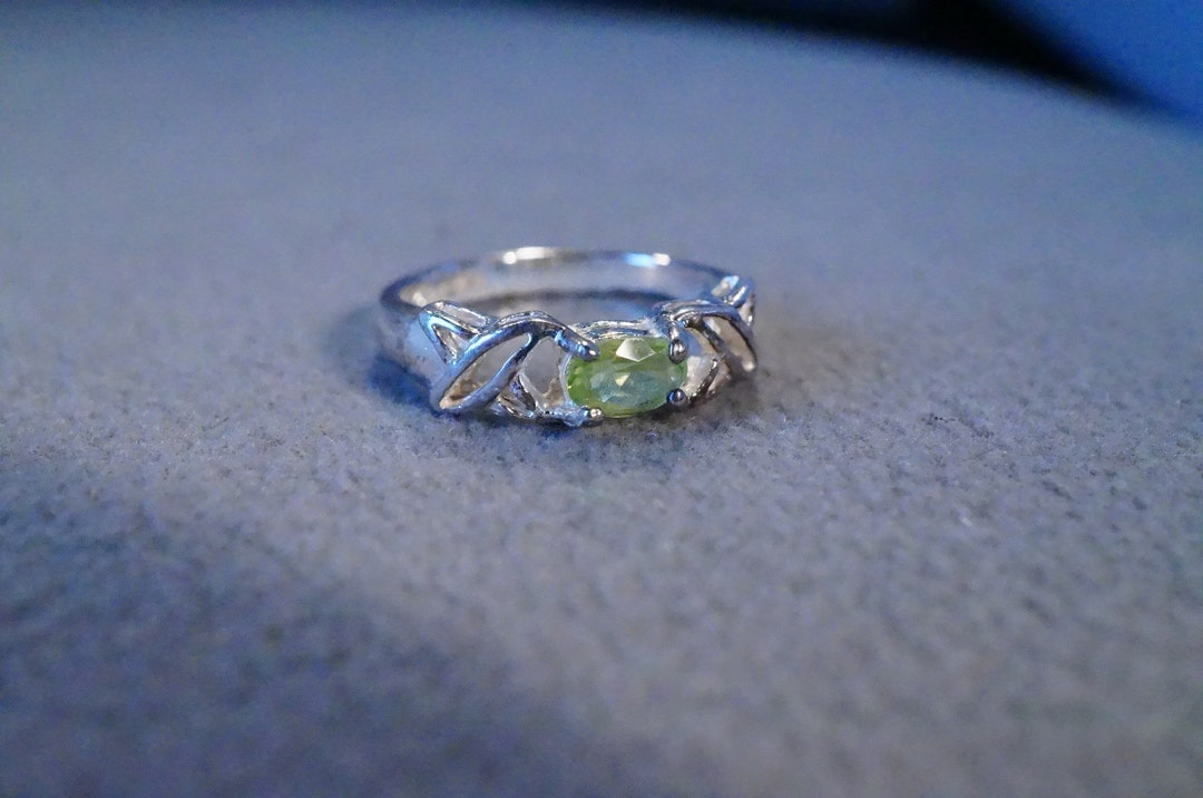 Vintage Sterling Silver Wedding Band Stacker Design Ring Oval Prong Set ...