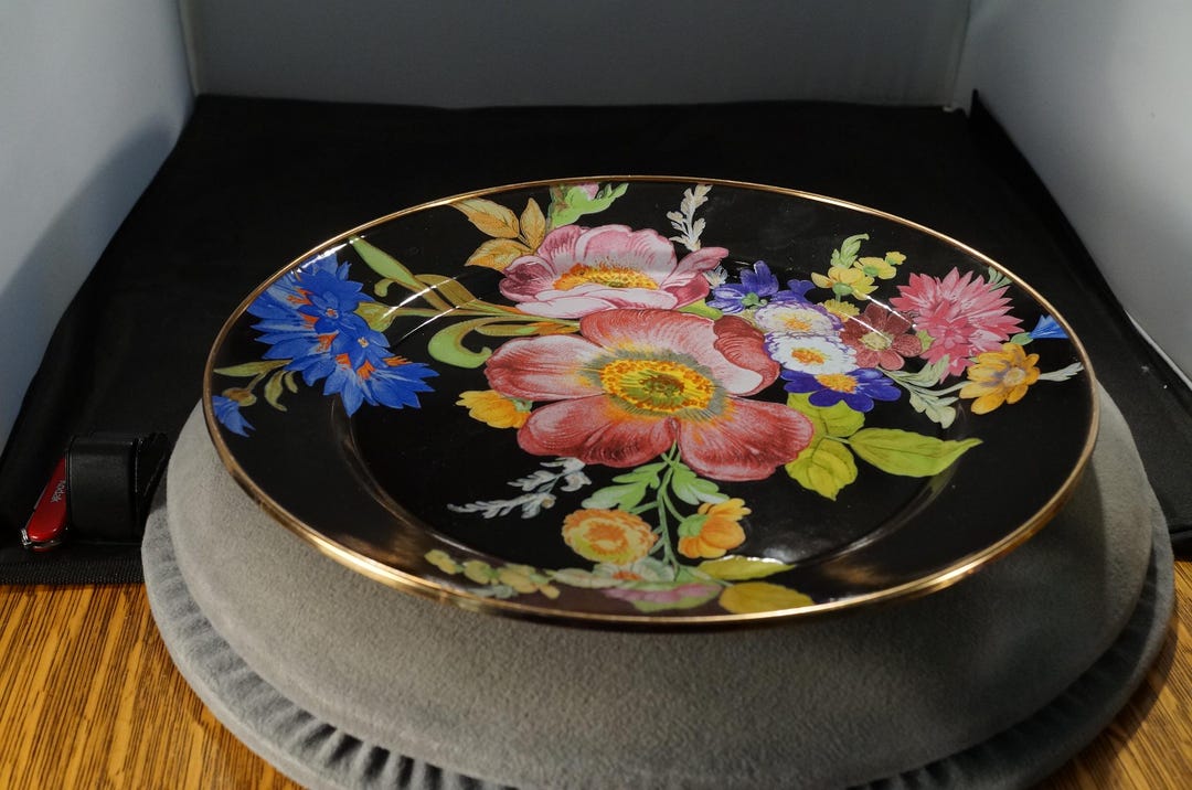 Vintage Authentic Mackenzie Childs Black Flower Market Charger Plate ...