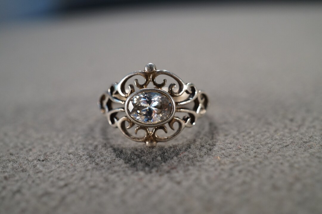 Vintage Wedding Band Stacker Design Ring Sterling Silver Oval Bezel Set ...