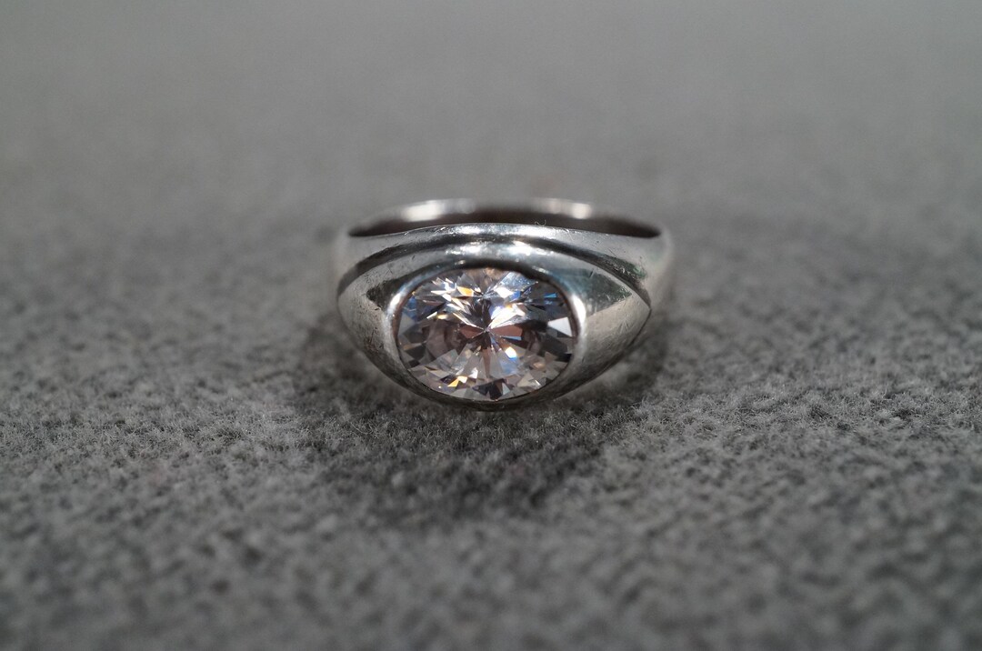 Vintage Wedding Band Stacker Design Ring Sterling Silver Oval Bezel Set ...
