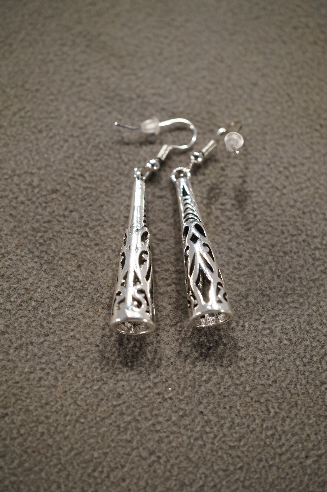 Vintage Dangle Drop Pierced Earring Silver Tone Scrolled Filigree Euro ...