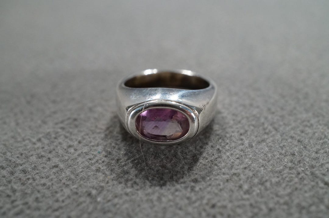 Vintage Wedding Band Stacker Design Ring Sterling Silver Oval Bezel Set ...