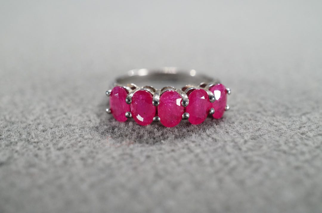 Vintage Wedding Band Stacker Design Ring Sterling Silver 5 Oval Prong ...