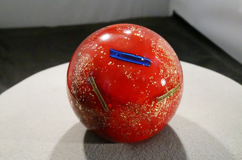 Vintage Artist Rendered Hand Blown Art Glass Orb Intense Ruby Red Multi ...