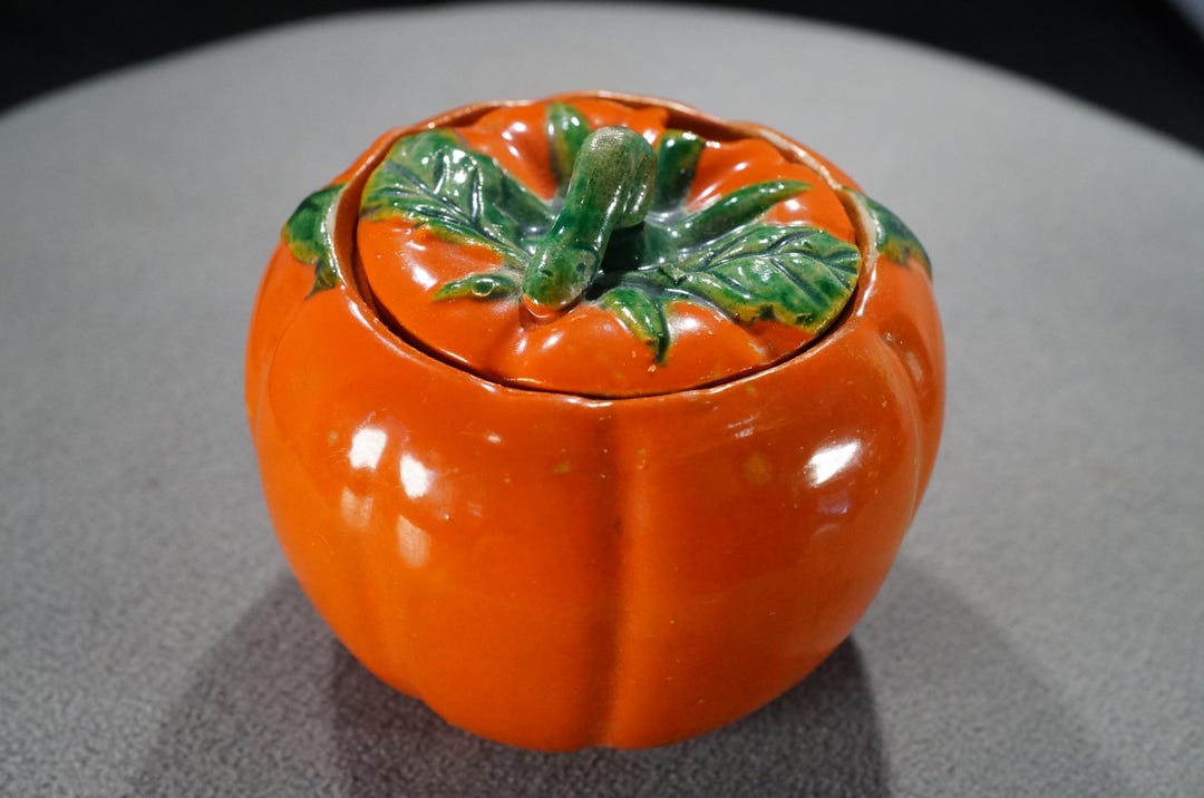 Antique Vintage Porcelain Tomato Design Condiment Container Lidded Hand ...