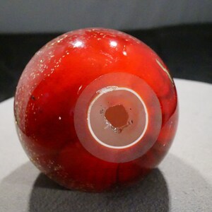 Vintage Artist Rendered Hand Blown Art Glass Orb Intense Ruby Red Multi ...