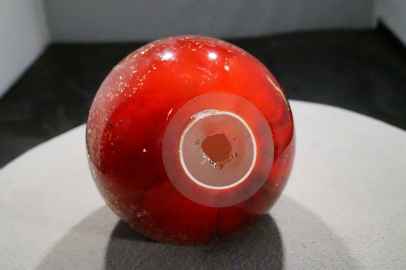 Vintage Artist Rendered Hand Blown Art Glass Orb Intense Ruby Red Multi ...