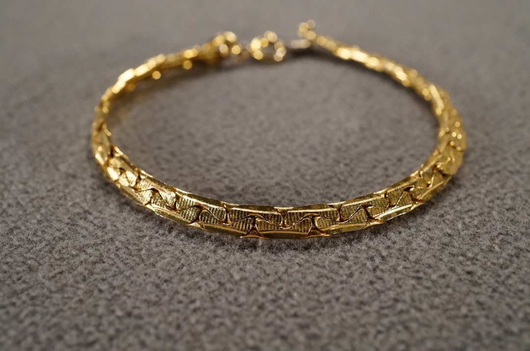 Vintage Yellow Gold Tone Chain Design Stackable Bracelet Jewelry K#10 ...