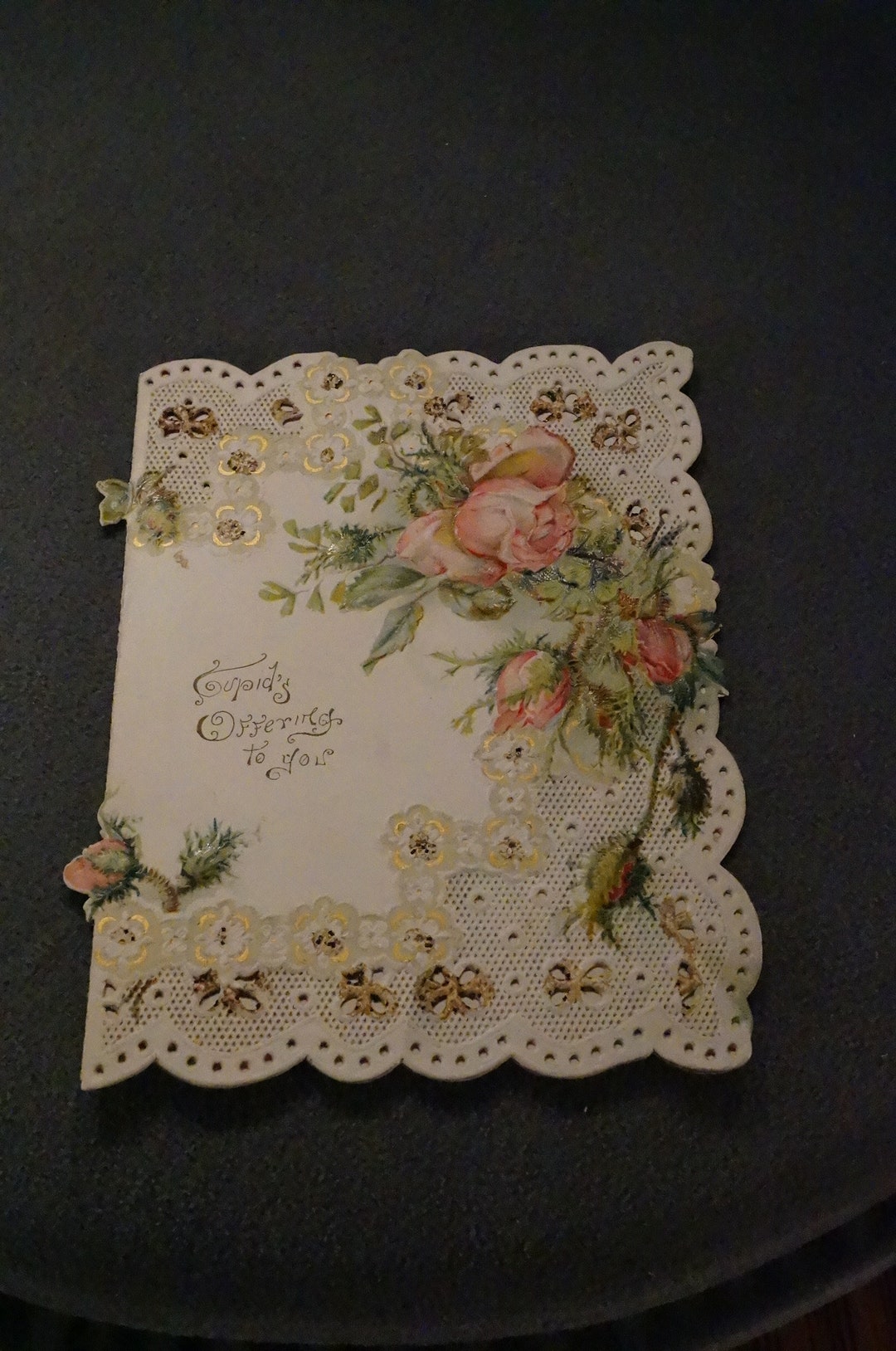 Antique 1800 Victorian Era Sweet Heart Valentine Card Embossed Curved ...