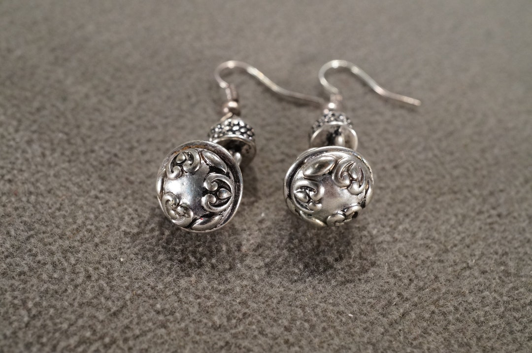Vintage Art Deco Style Silver Tone Euro Wire Pierced Earrings Dangle ...