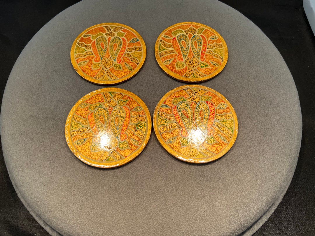 Vintage Italian Florentine Coasters Set 4 Wooden Drink Coasters Barware ...