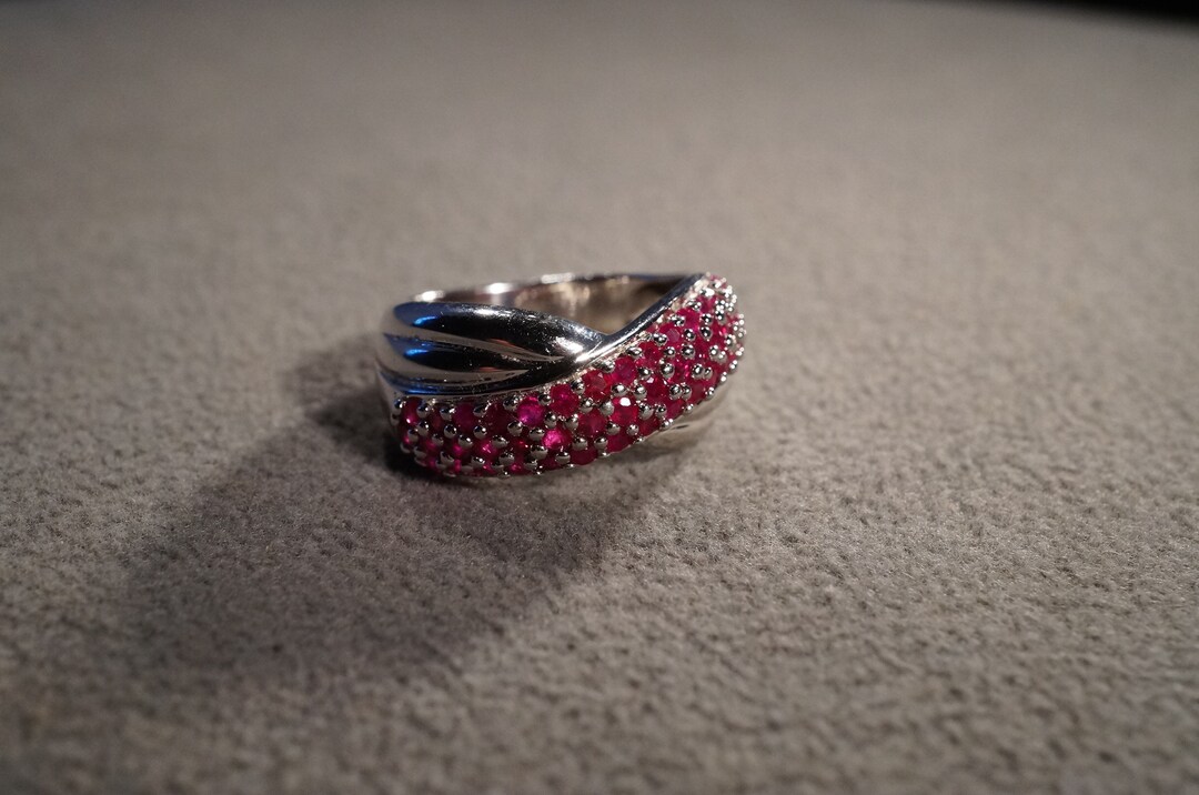Vintage Wedding Band Stacker Design Ring Sterling Silver Ruby Multi ...
