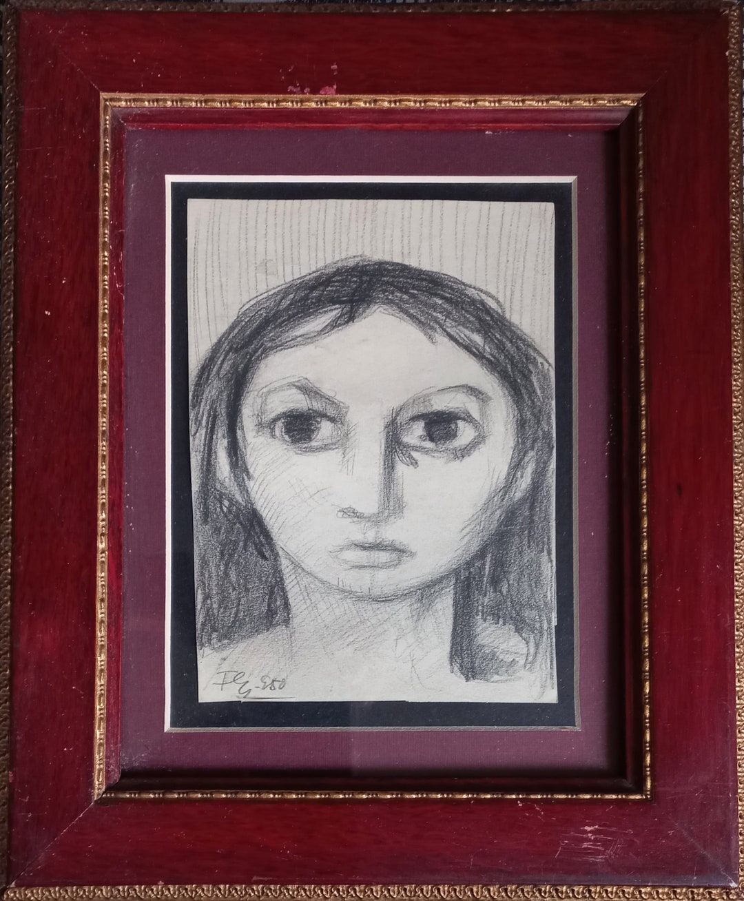 Portrait of a Young Girl - Antique Drawing by Hungarian Artist György ...