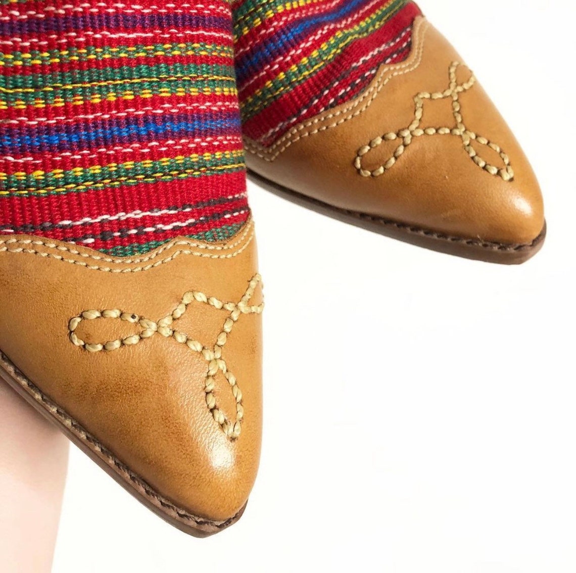 80s western cowboy mules with tapestry and leather womens US | Etsy