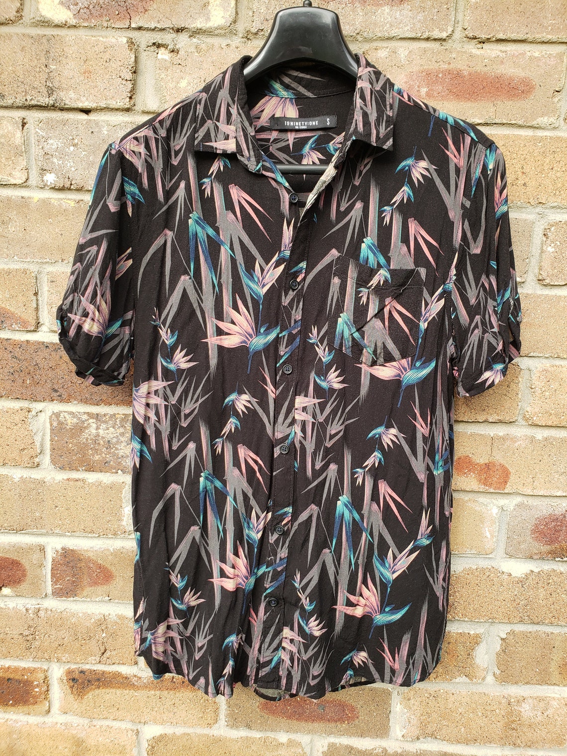 Summer Bamboo Print Shirt, Black Button-up - Etsy