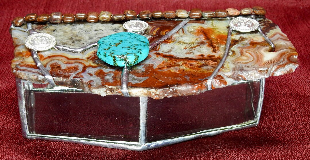 249 Unique Hand Made Trinket Box With Colorful Crazy Lace Agate Lid ...