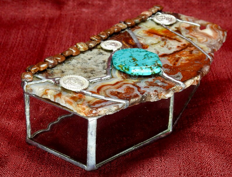 249 Unique Hand Made Trinket Box With Colorful Crazy Lace Agate Lid ...