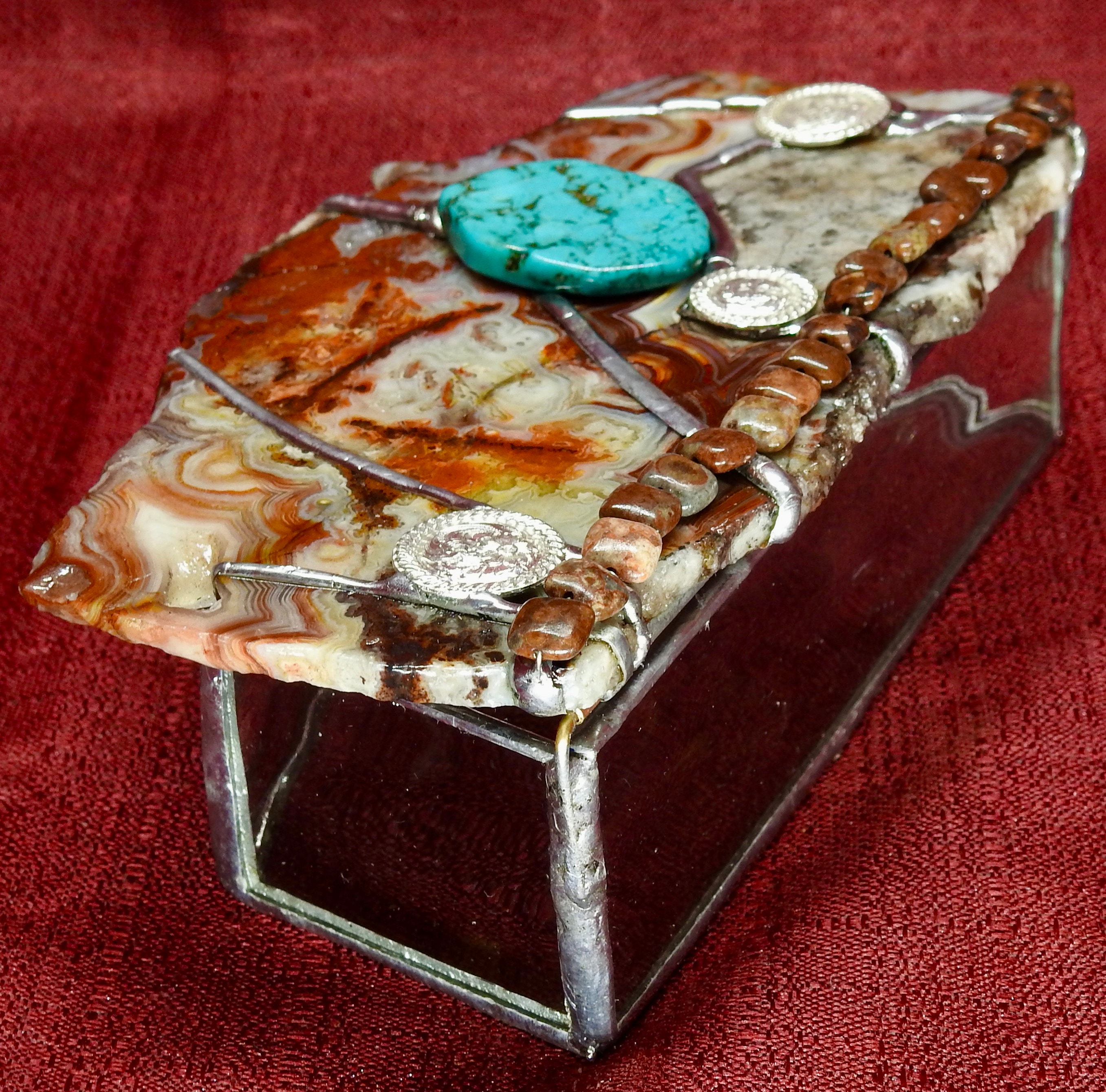 249 Unique Hand Made Trinket Box With Colorful Crazy Lace Agate Lid ...