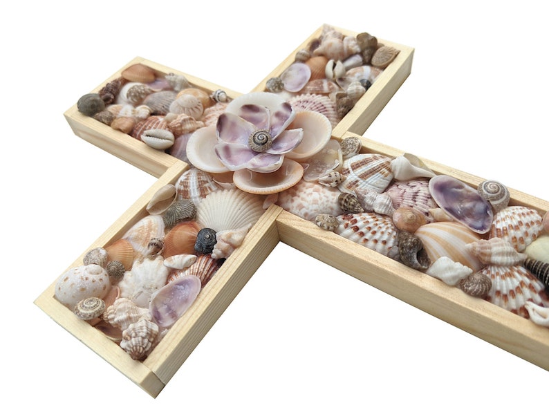 Seashell Cross Hanging Wooden Wall Decoration Natural Shells | Etsy