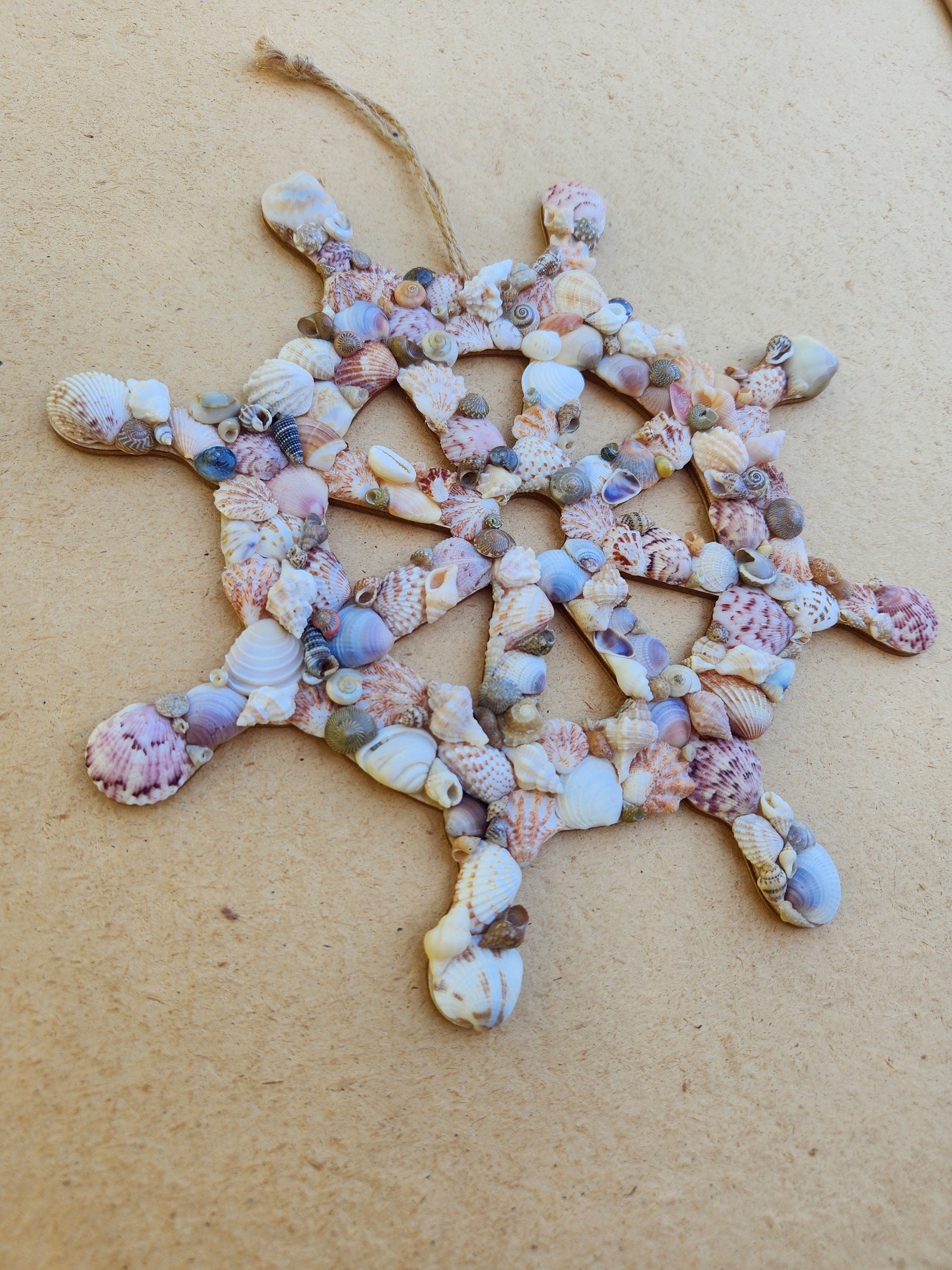 Shell Ship Wheel Wall Decor Natural Seashells Hanging Decoration ...