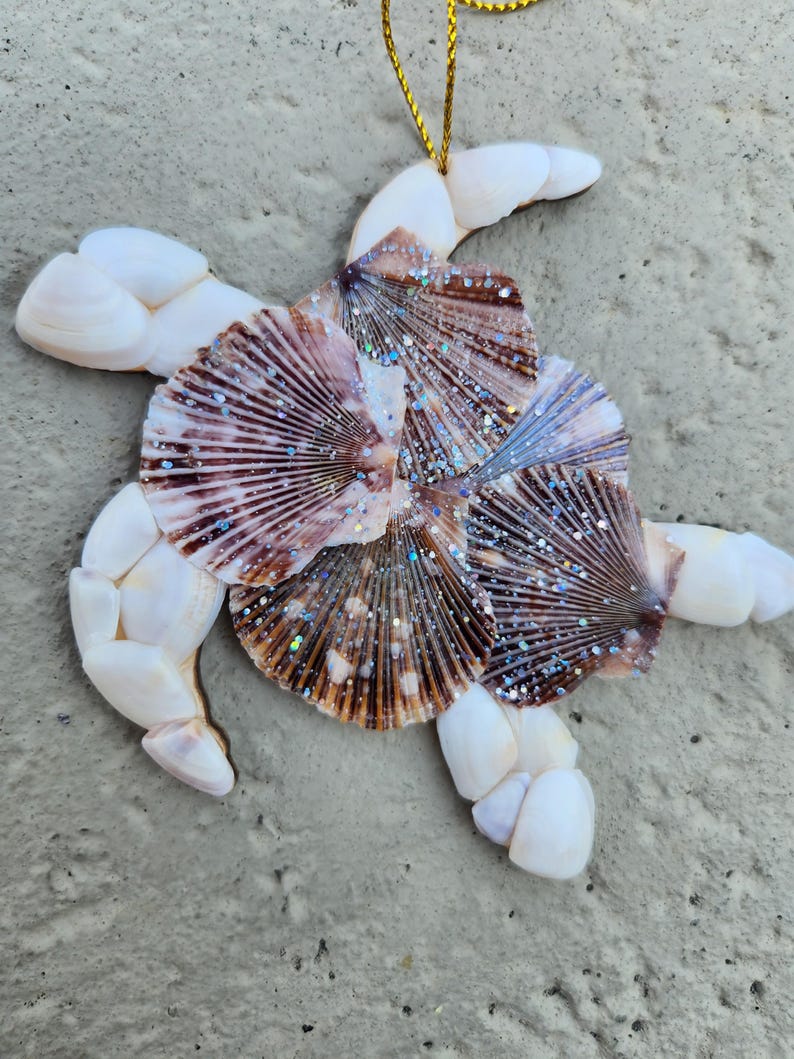 Turtle Sea Turtle Natural Seashells Wooden Hanging Christmas Tree ...