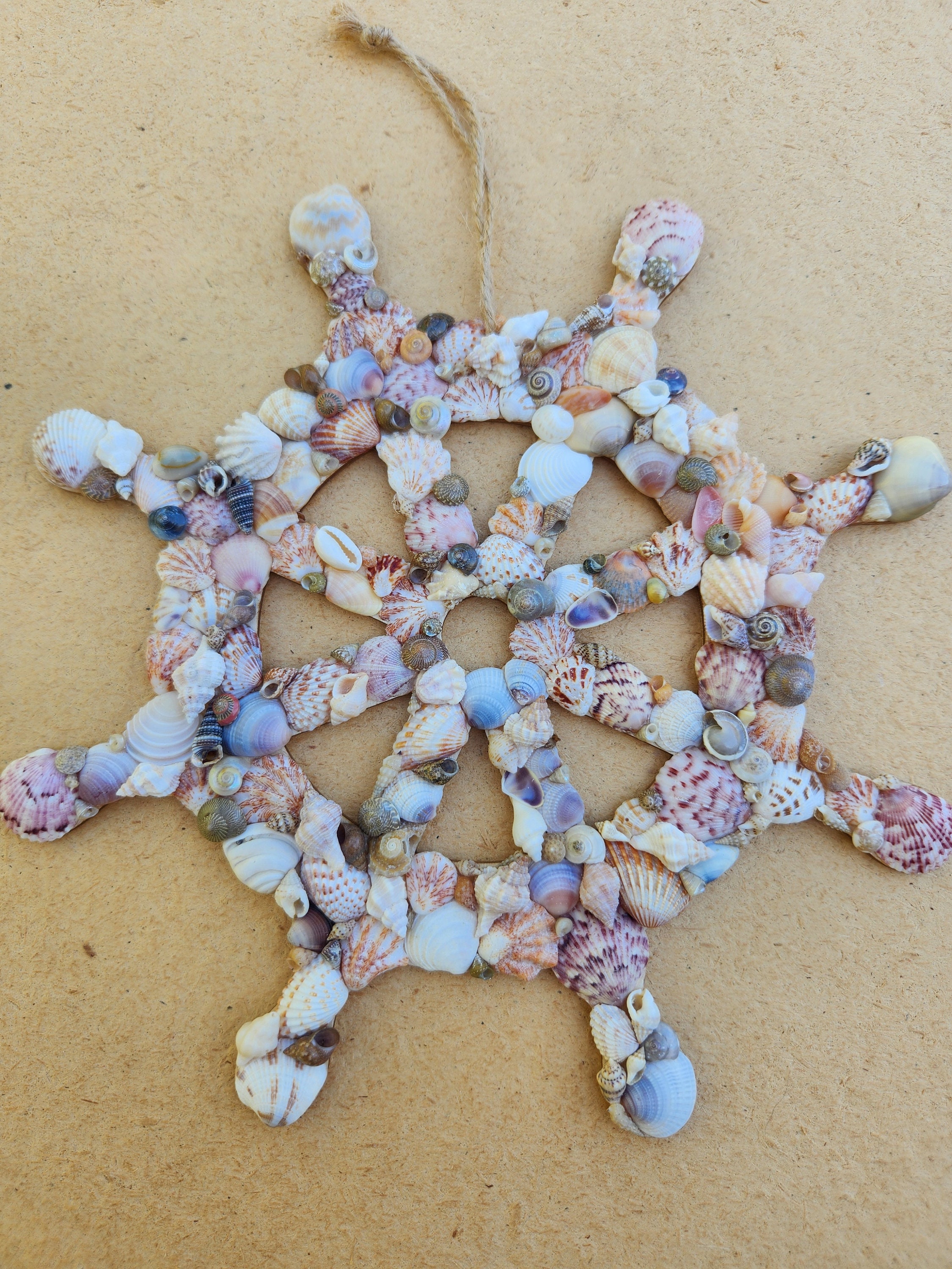 Shell Ship Wheel Wall Decor Natural Seashells Hanging Decoration ...
