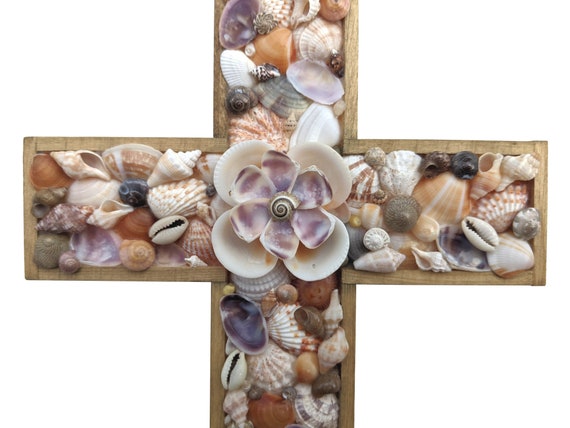 Seashell Cross Hanging Wooden Wall Decoration Natural Shells | Etsy