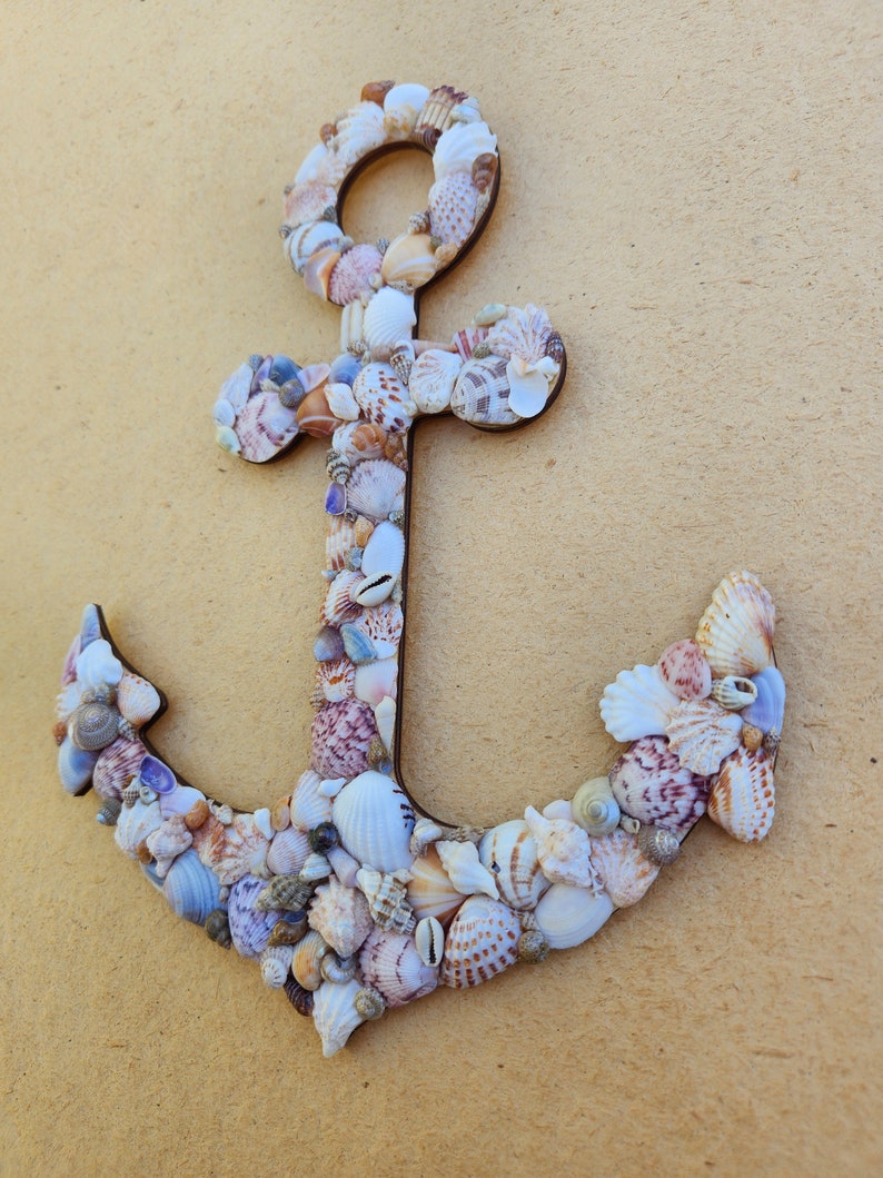 Sea Shell Anchor Wall Decor Wooden Anchor Wall Hanging Coastal Beach House Natural Shells ...