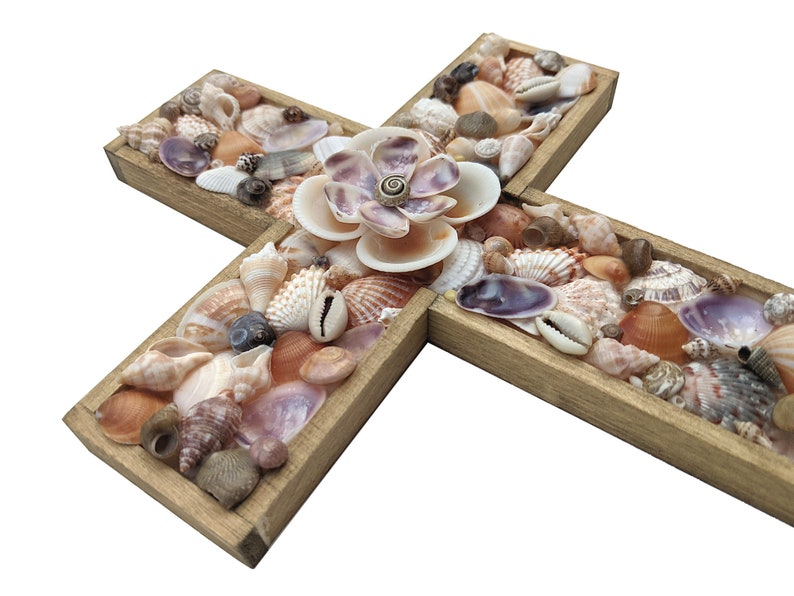 Seashell Cross Hanging Wooden Wall Decoration Natural Shells | Etsy